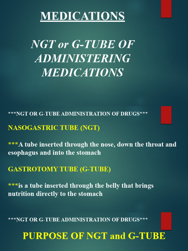 NGT and G-Tube Medication Administration Guide | PDF | Intravenous ...