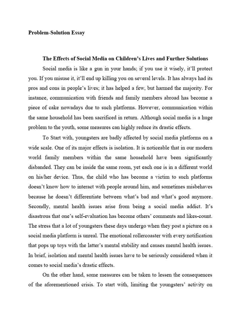 Problem-Solution Essay Sample | PDF | Social Media | Popular Culture ...