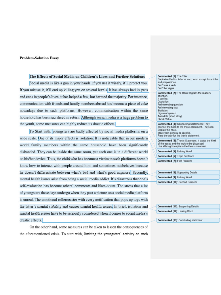 Problem-Solution Essay Sample | PDF | Social Media | Popular Culture ...