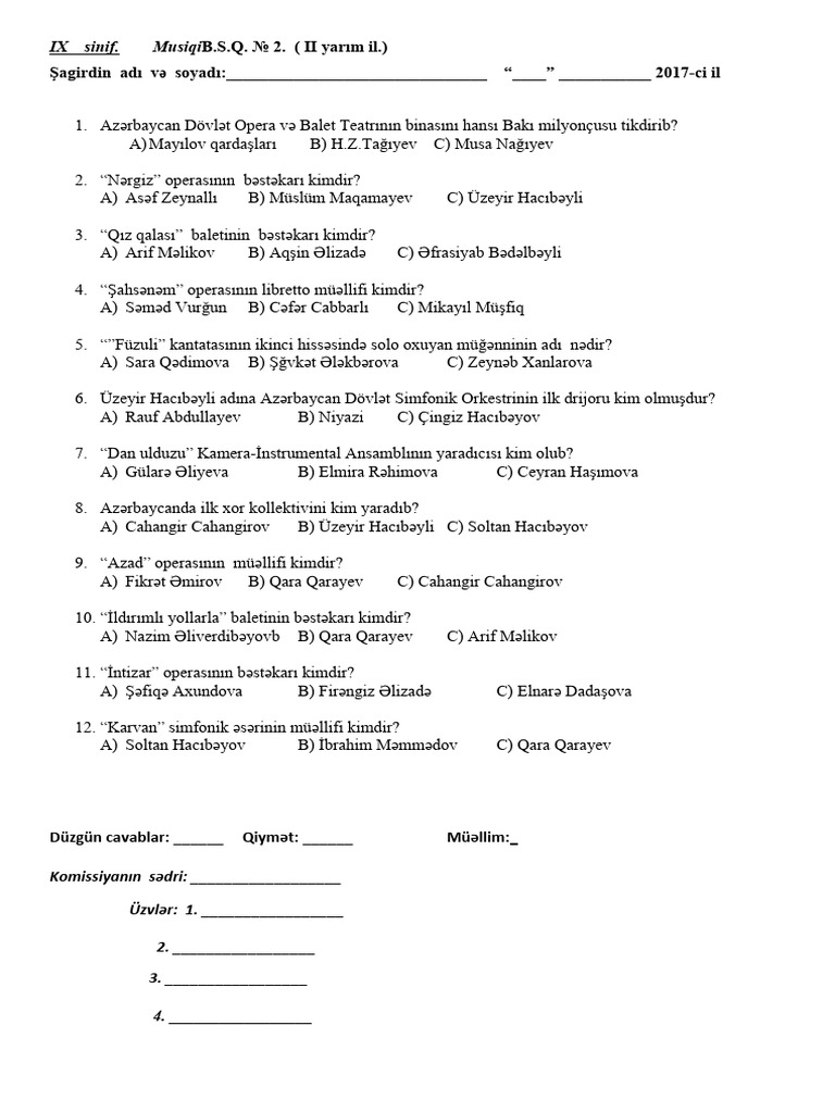 Musiqi - IX Sinif. BSQ-2 | PDF