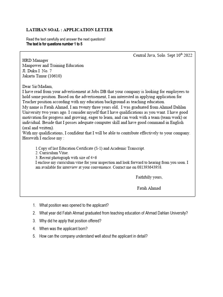 Application Letter Practice | PDF | Career & Growth