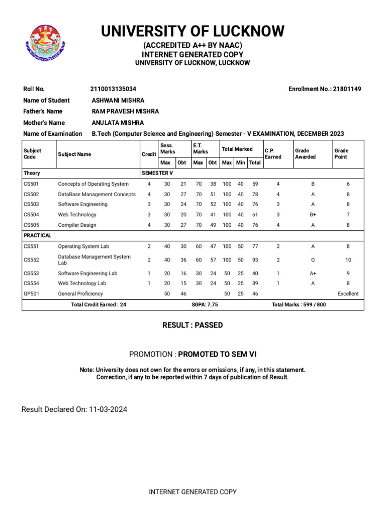 Result 5th Sem | PDF | Computing | Software