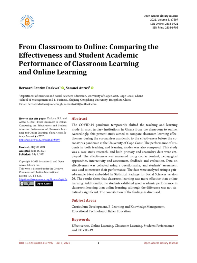 From Classroom to Online Comparing The | PDF | Educational Technology | Cronbach's Alpha
