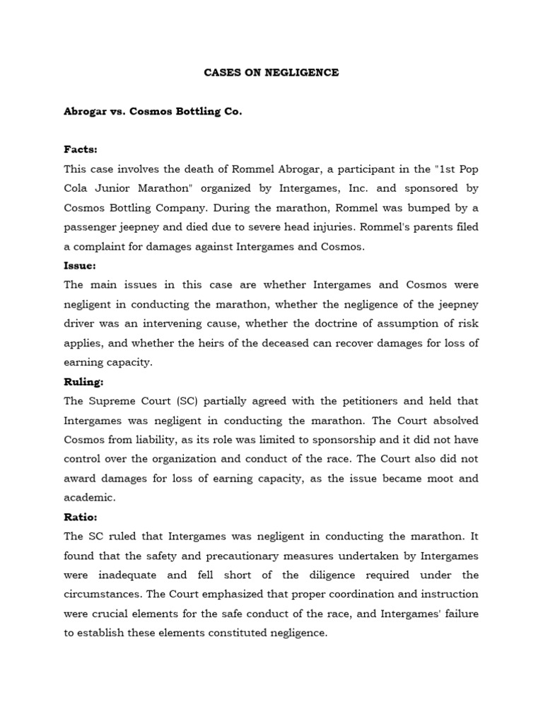 Negligence Cases: Liability Insights | PDF | Negligence | Legal Liability
