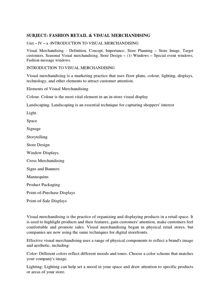 Unit - IV - A Module - Fashion Retail & Visual Merchandising | PDF ...