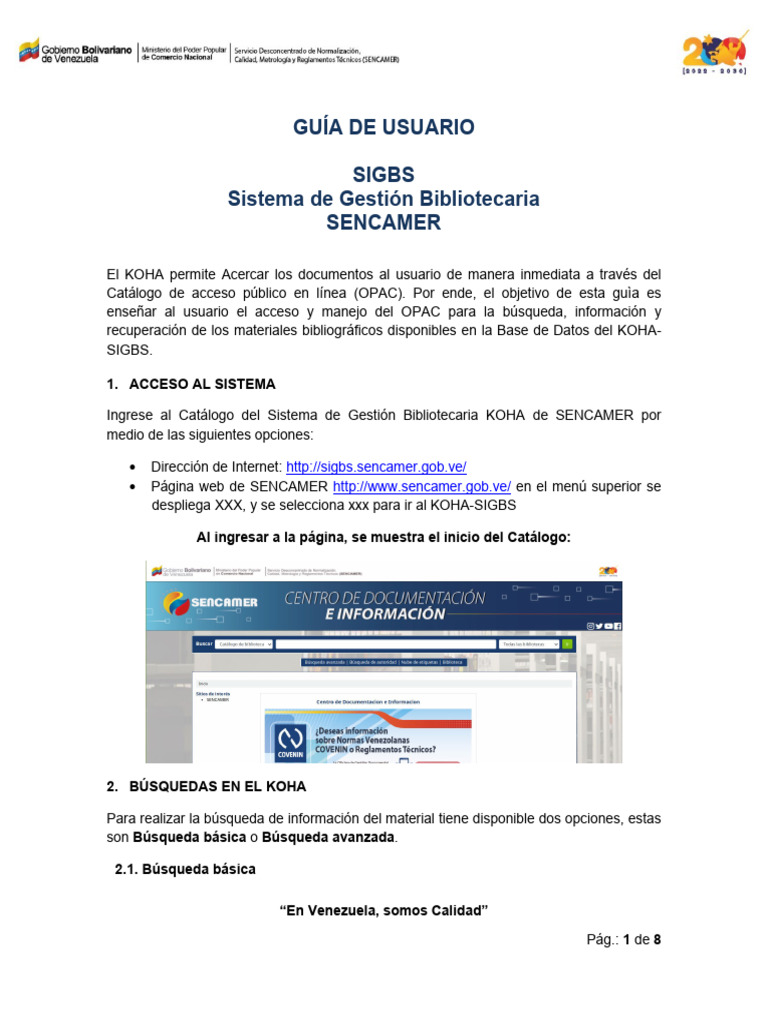 Guía de Uso del KOHA-SIGBS en SENCAMER | PDF | Tecnologías de la ...
