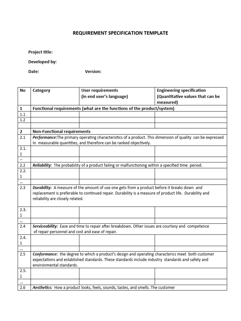 Requirement Specification Template | PDF