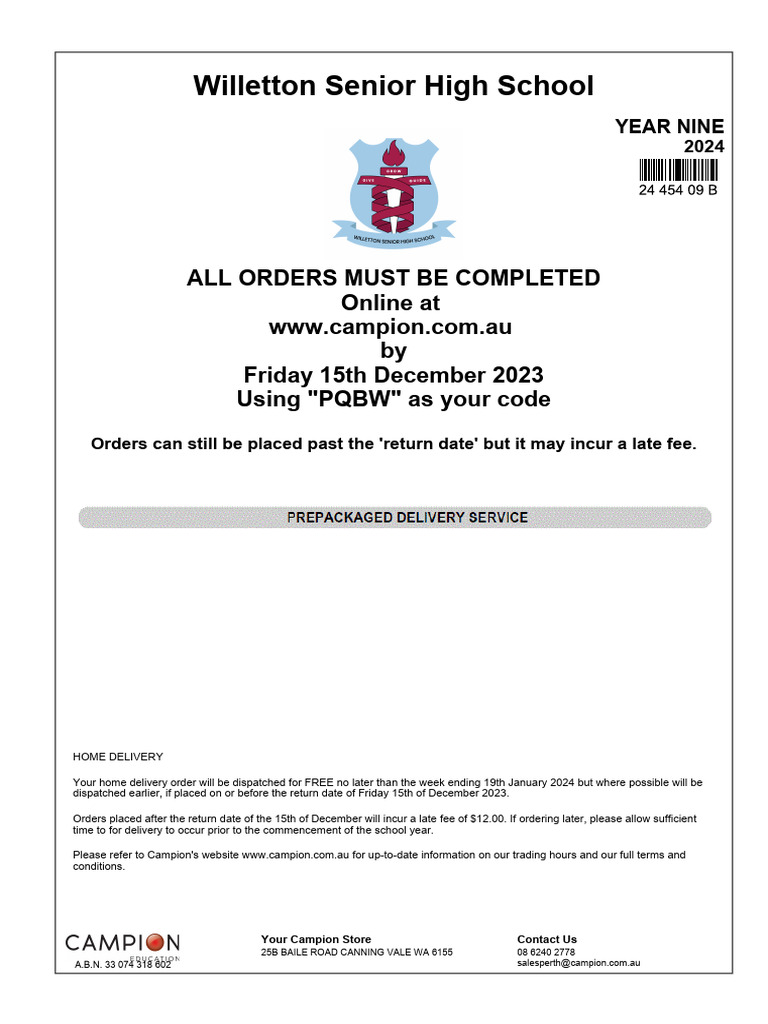 Willetton SHS Year 9 2024 FINAL | PDF