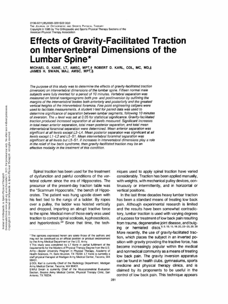 Kane Et Al 1985 Effects of Gravity Facilitated Traction On ...