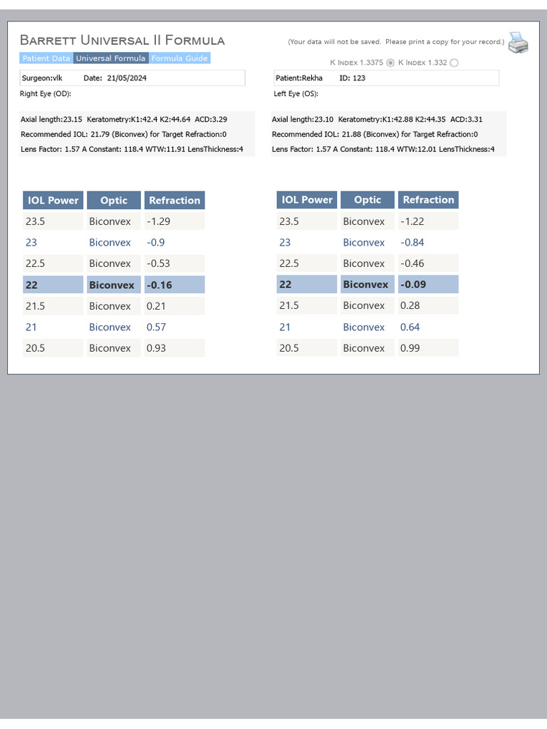 Barrett Universal II Formula V1.05 | PDF