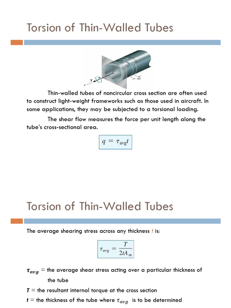 Torsion of Thin Walled Tubes | PDF