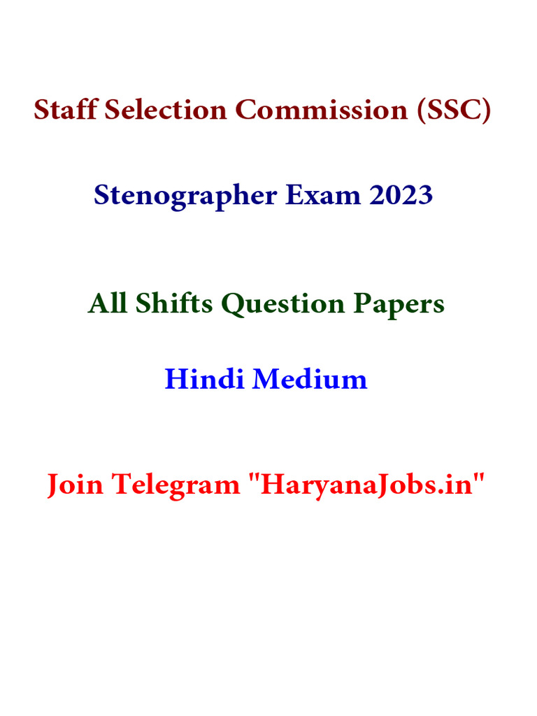 SSC Steno 2023 (Hindi) Privious year question paper | PDF