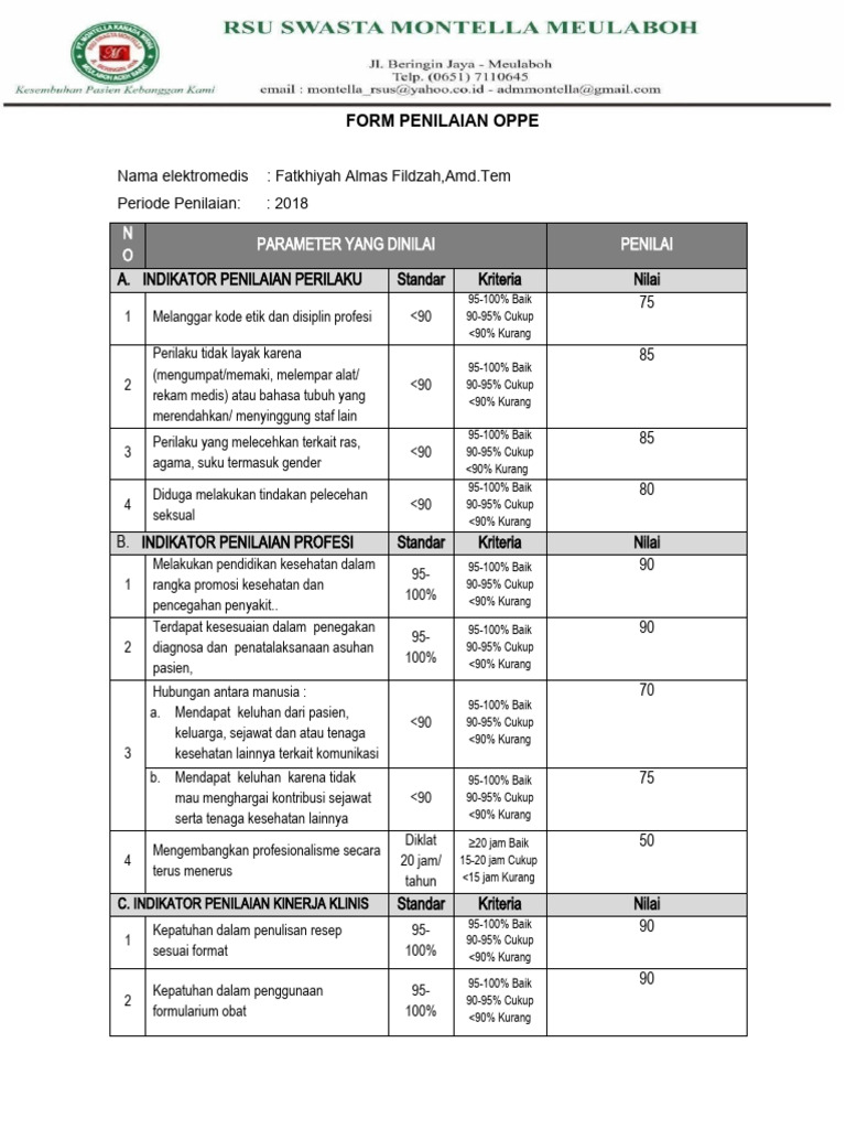 Form Penilaian Kinerja Dokter Oppe 1 | PDF