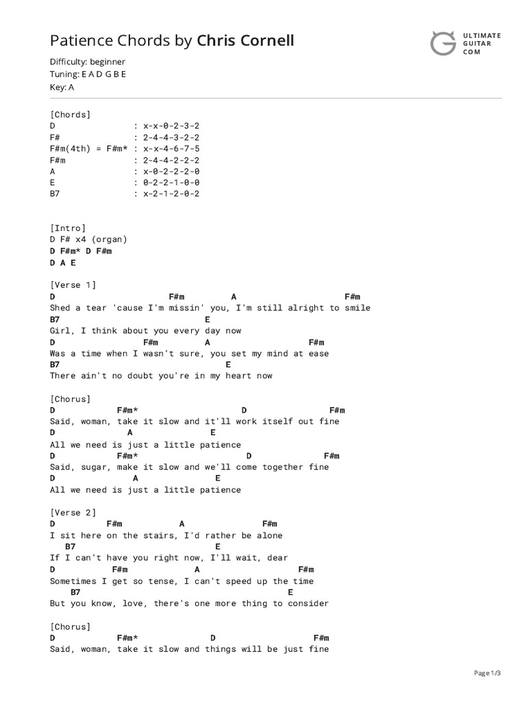 Patience Chords by Chris Cornelltabs @ Ultimate Guitar Archive | PDF ...