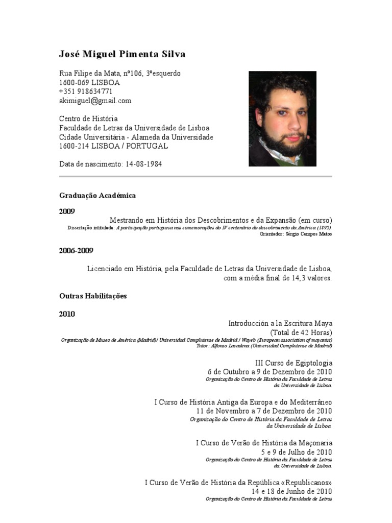 CV Miguel Pimenta Silva | PDF | Lisboa | Universidade