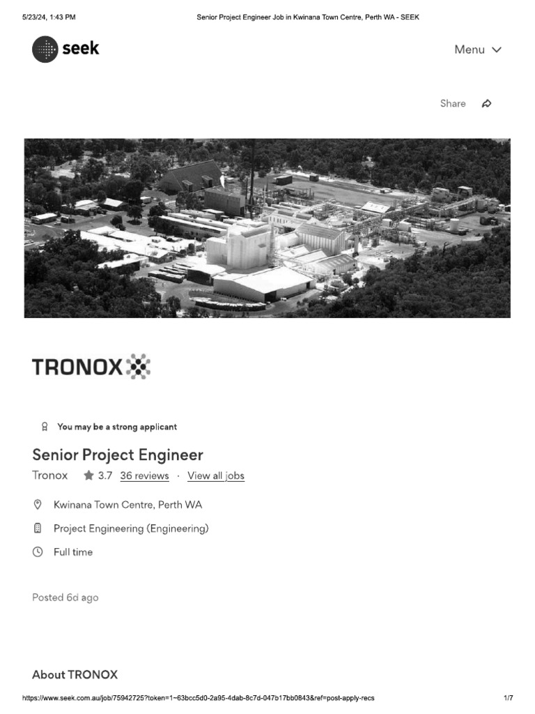 Tronox - Senior Project Engineer | PDF