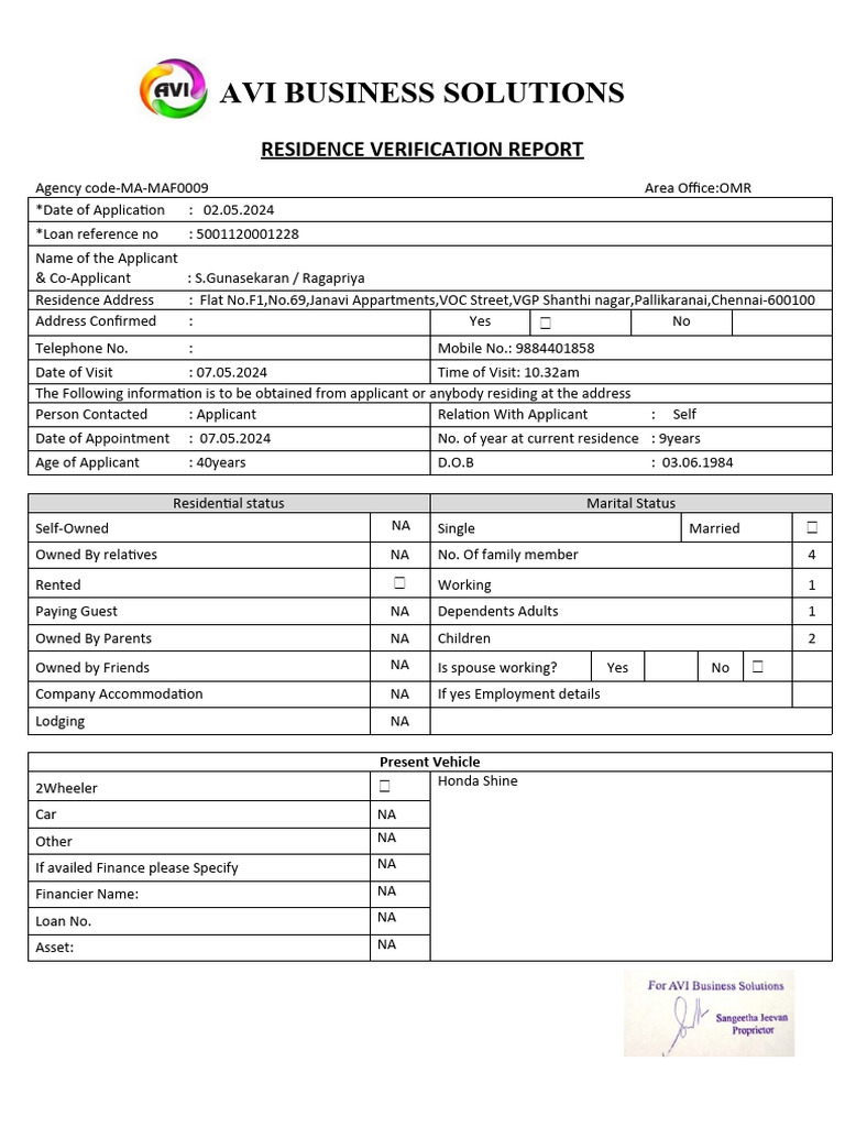 Residence and Employment Verification Report | PDF | Business | Economies
