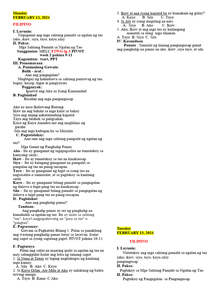 DLP FILIPINO Week 2 Q3 | PDF