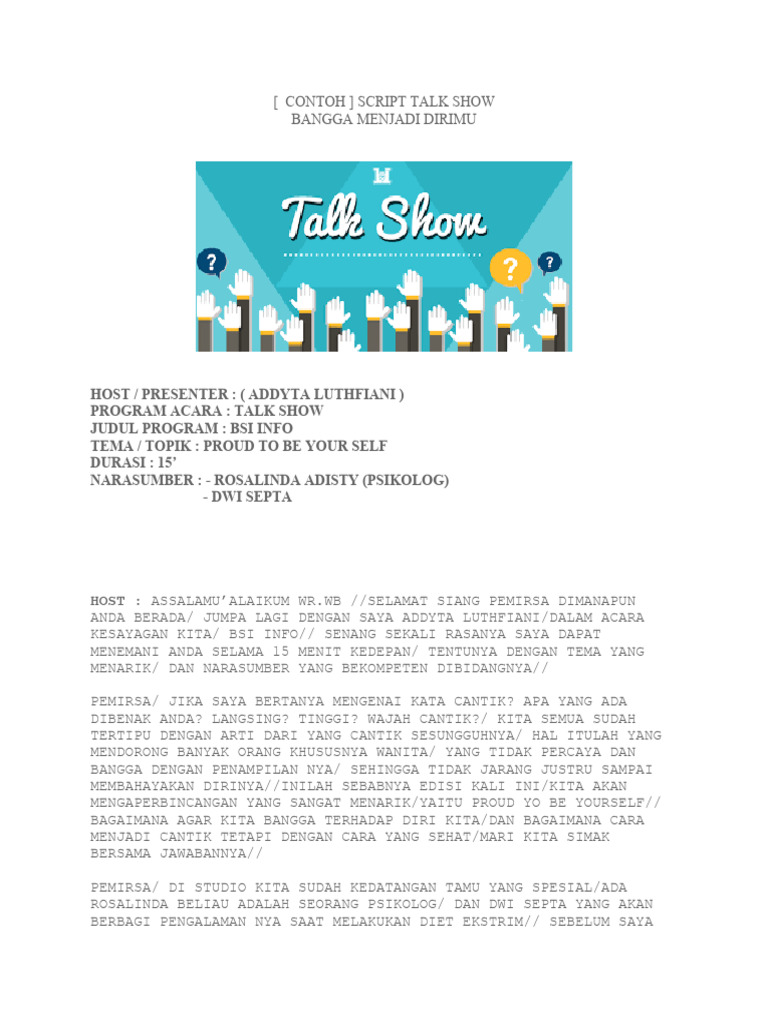 Contoh Naskah Talk Show Inspiratif | PDF | Gaya Hidup