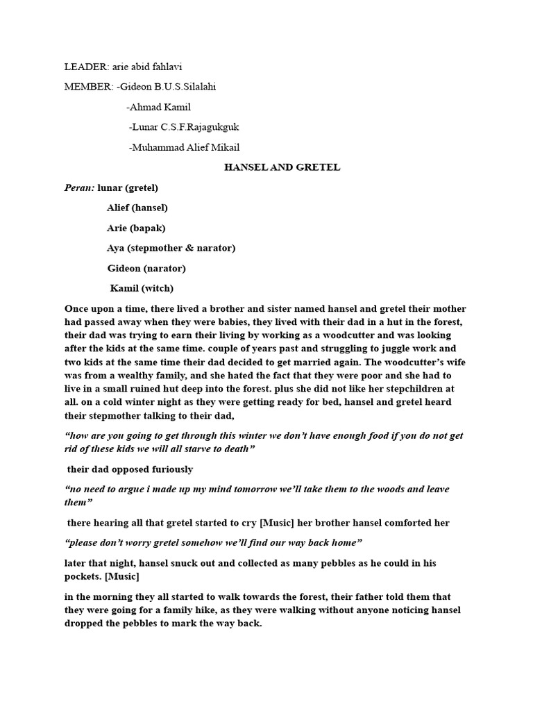 Drama Script Hansel and Gretel | PDF | Hansel And Gretel (Opera ...