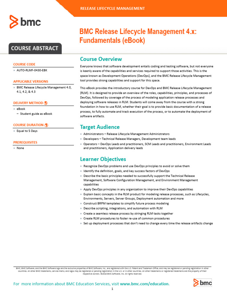 RELEASE LIFECYCLE MANAGEMENT BMC | PDF | Trademark | Software Engineering