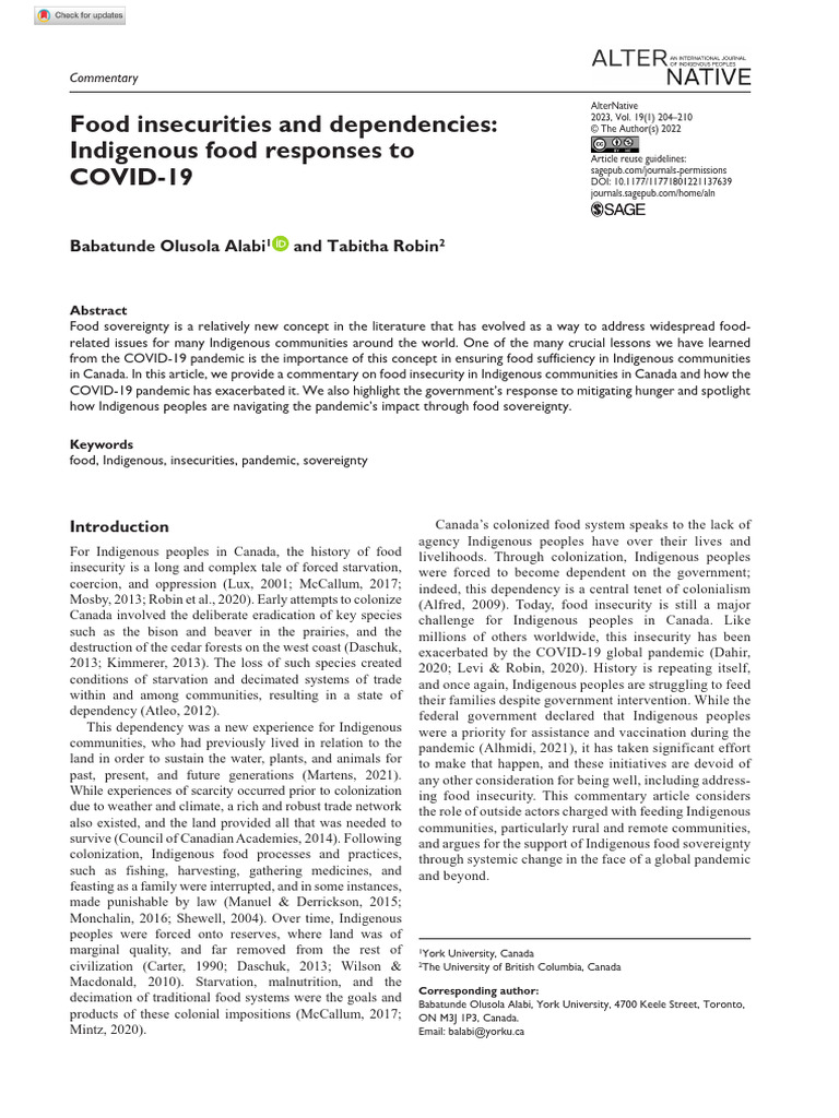 Food Insecurities and Dependencies Indigenous Food Responses To COVID ...