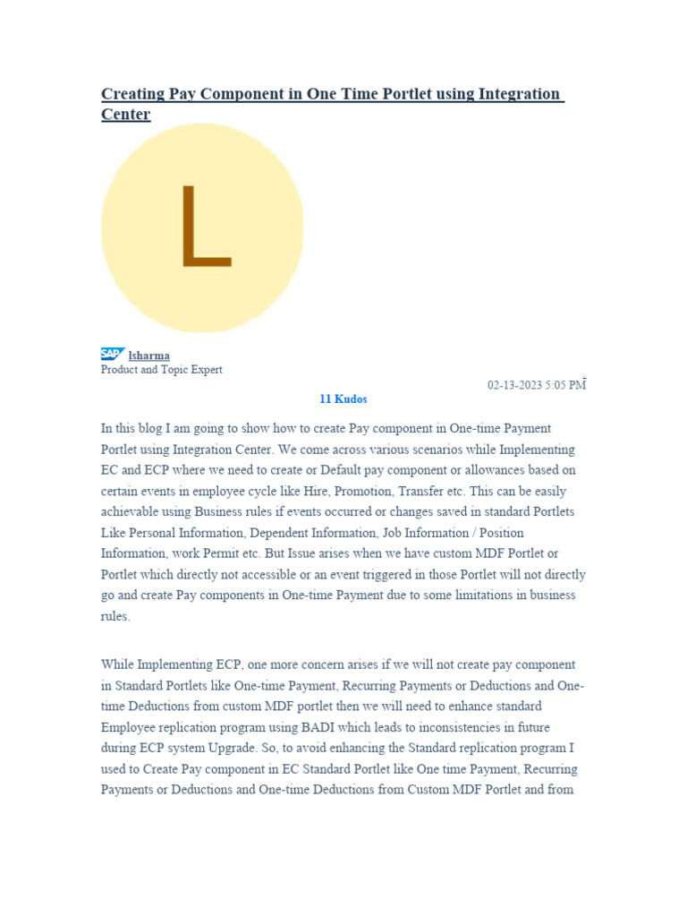 Creating Pay Component in One Time Portlet Using Integration Center | PDF | Payroll | Employment