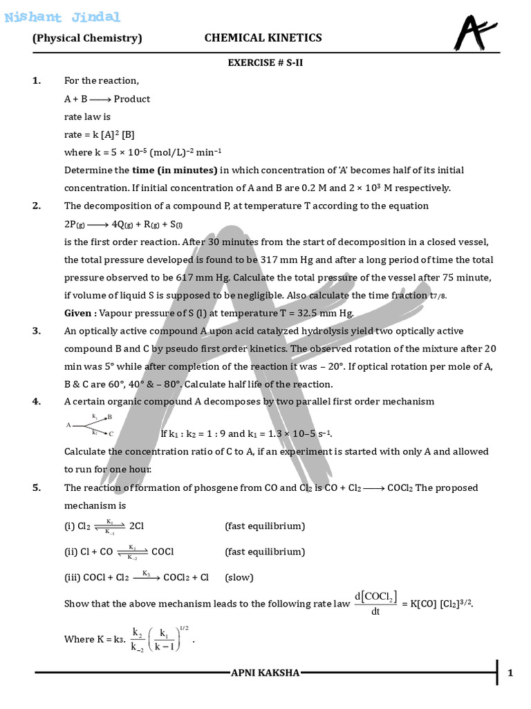 Exercise S-2 - Chemical Kinetics Exercise NJ - 247 | PDF | Reaction ...