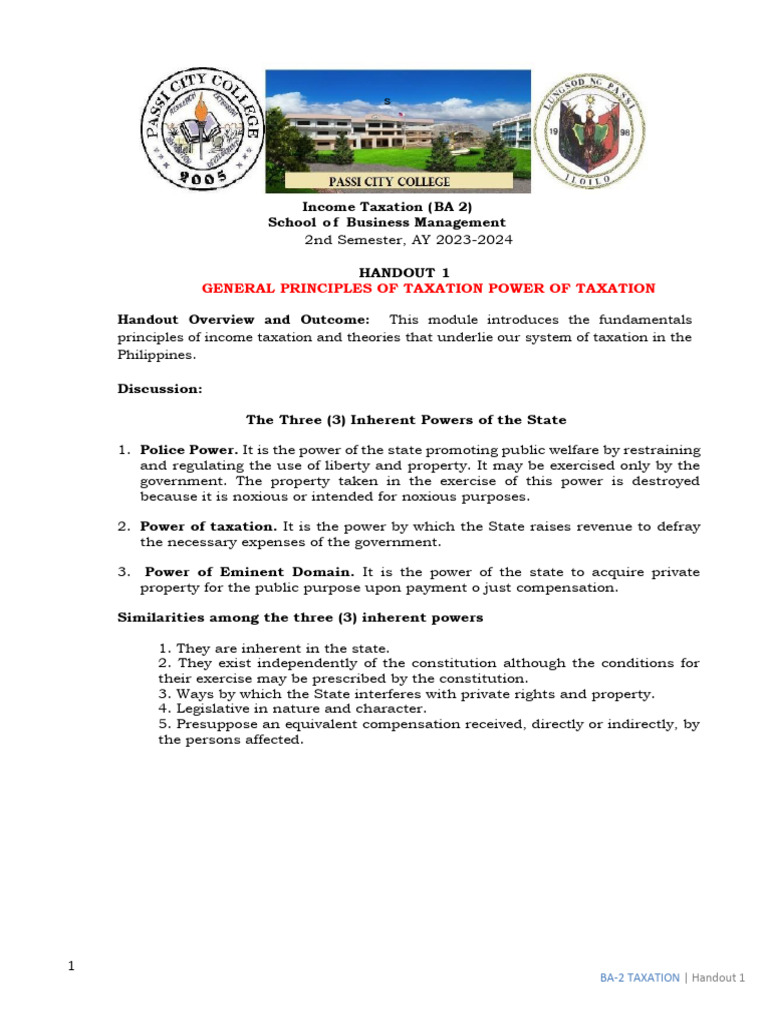 Taxation Handout 1 | PDF | Taxes | Double Taxation
