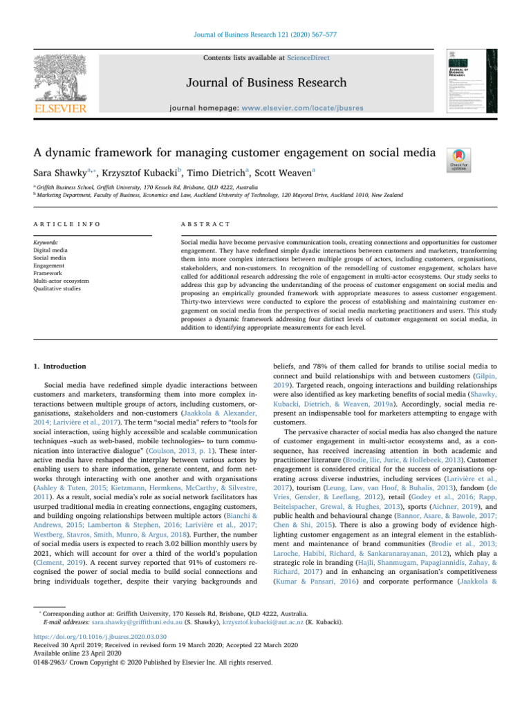 A Dynamic Framework For Managing Customer Engagement On Social Media Pdf Social Media 