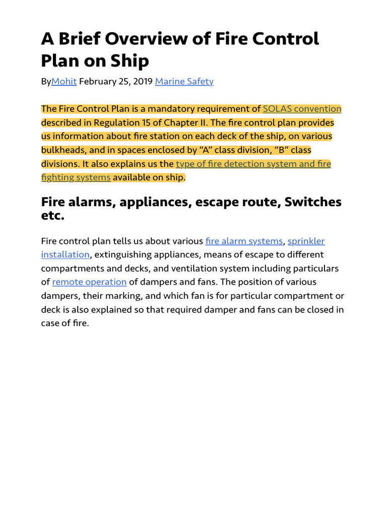 Fire Control Plan | PDF | Shipping | Water Transport