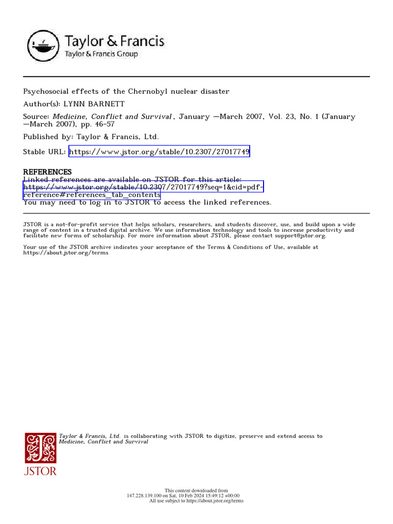 BARNETT PsychosocialeffectsChernobyl 2007 | PDF | Psychological Trauma | Mental Disorder