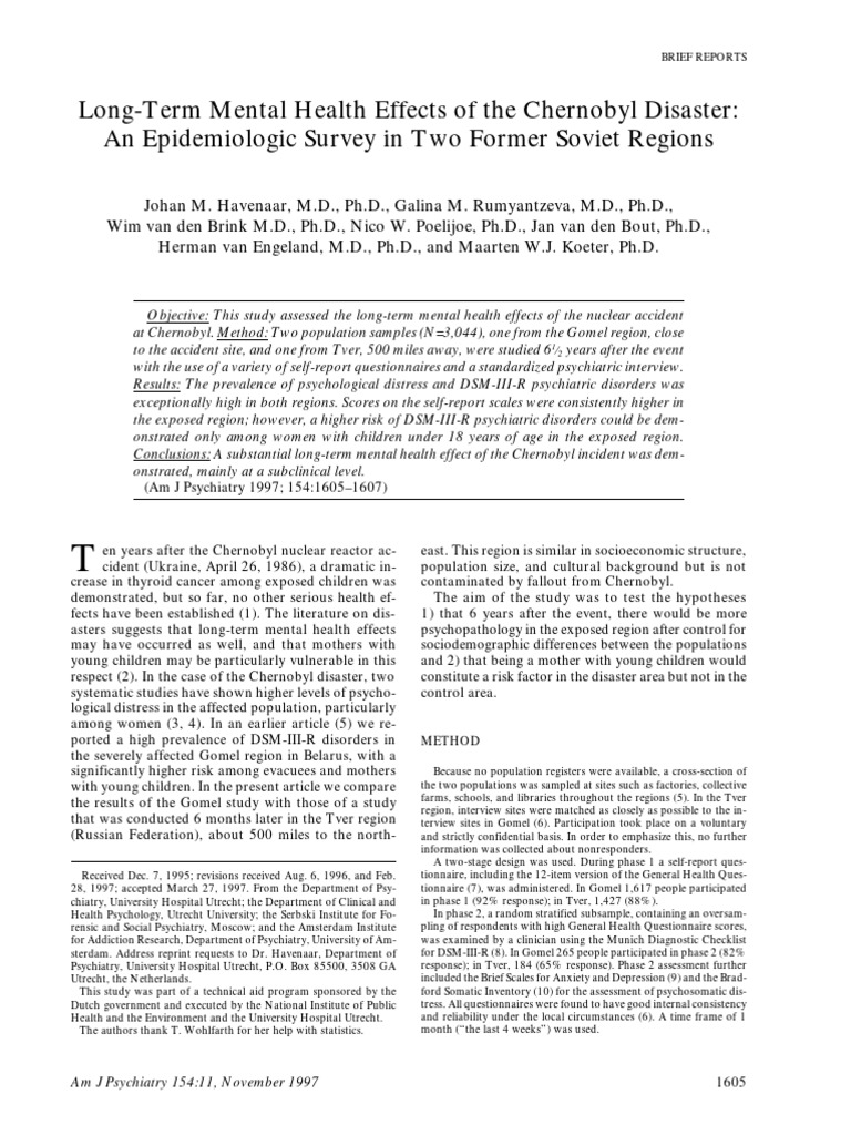 Havenaar Et Al 2006 Long Term Mental Health Effects Of The Chernobyl