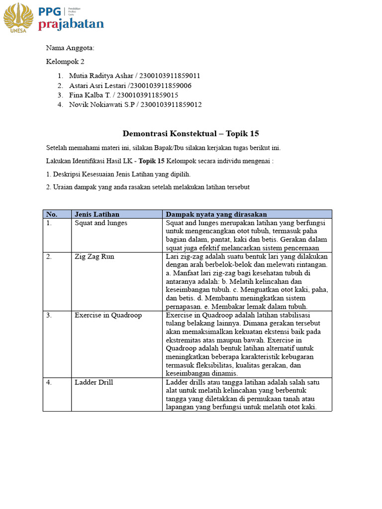 Demonstrasi Kontekstual Topik 15 - Kebugaran LK Kel. | PDF