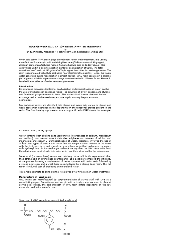 Weak Acid Cation | PDF | Ion Exchange | Acid