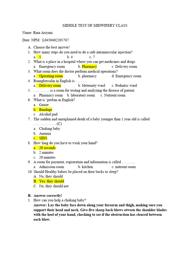 Middle Test of Midwifery Class | PDF | Pregnancy | Diabetes