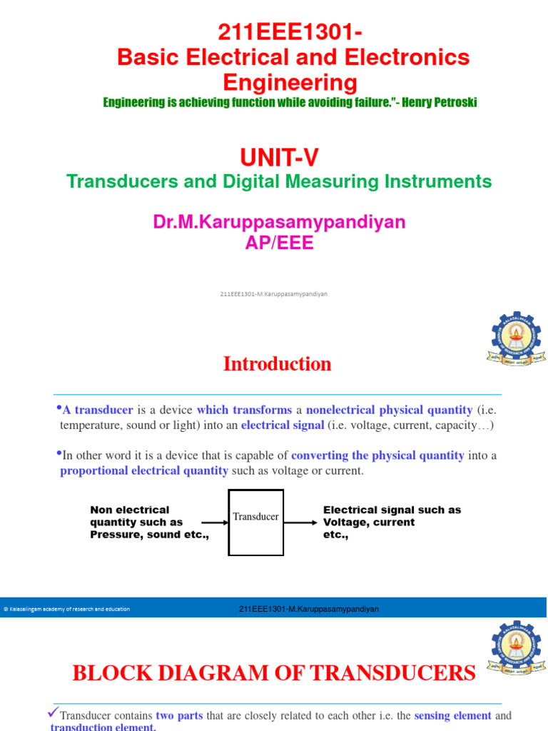 Unit V Transducer New 15-12-2023 | PDF | Transformer | Instrumentation