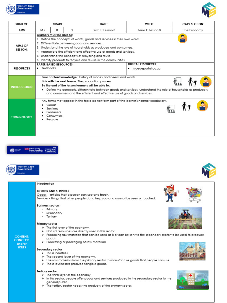 Lesson Plan Grade 7 EMS Term 1 W5&6 | PDF | Goods | Resource