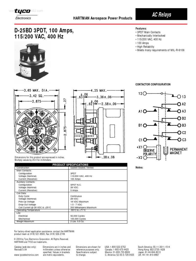 D-25BD 3PDT, 100 Amps, 115/200 VAC, 400 HZ: AC Relays | PDF ...