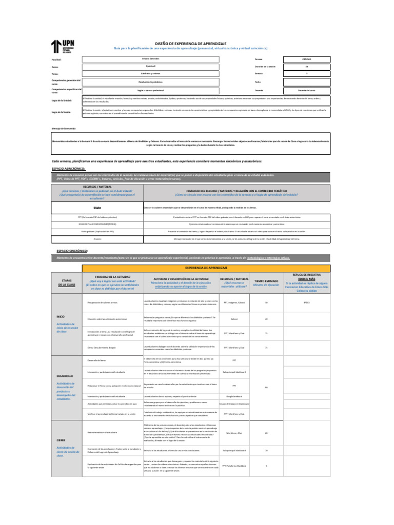 Sesion - 09 - Formato de Diseño de Experiencias de Aprendizaje | PDF | Evaluación | Aprendizaje