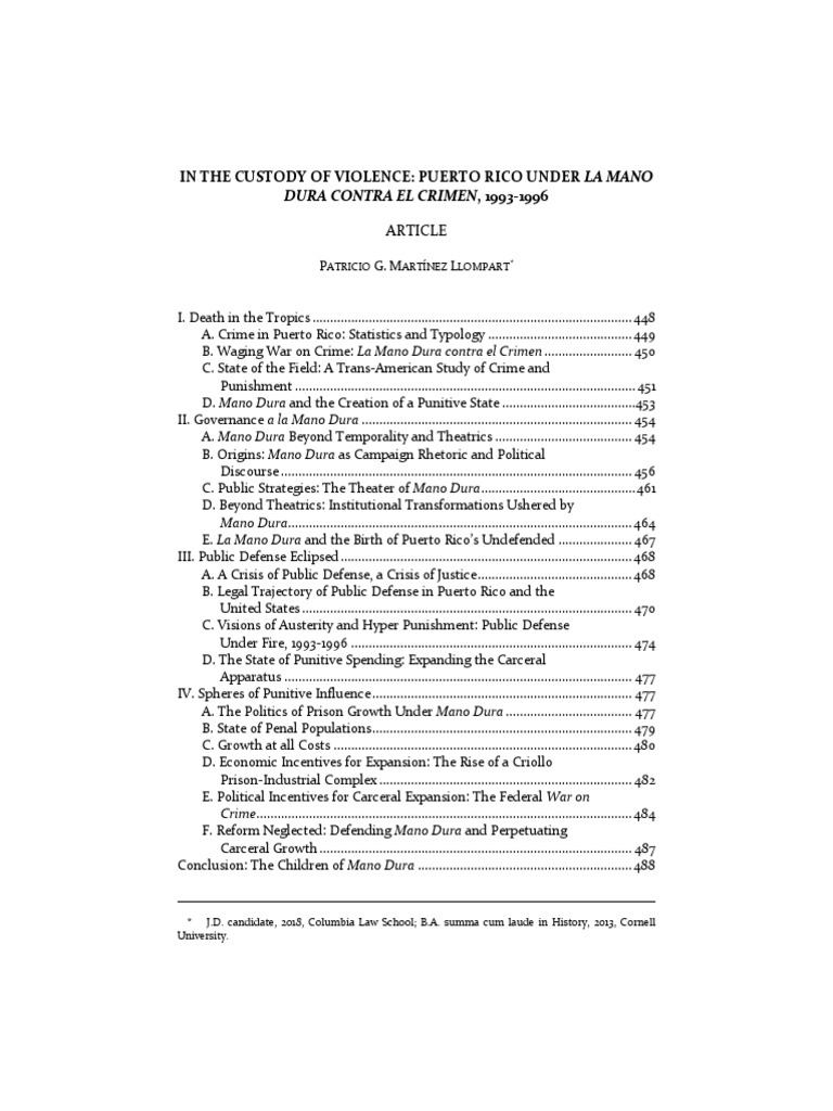 In The Custody of Violence Puerto Rico Under La Mano | PDF | Crimes ...