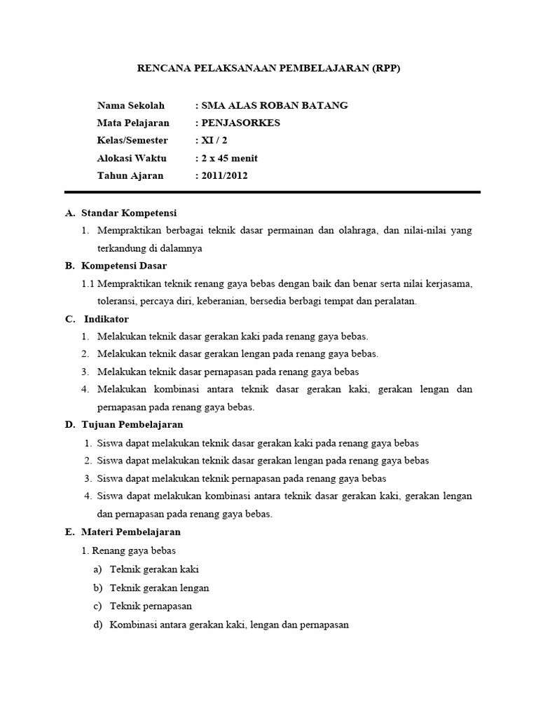 RPP Sma Renang | PDF | Karier & Perkembangan | Kesehatan Holistik
