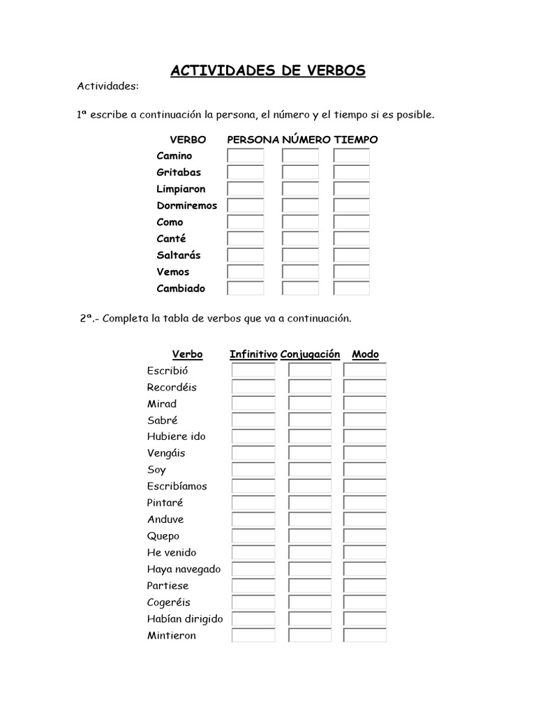 Actividades de Verbos | PDF | Verbo | Lingüística