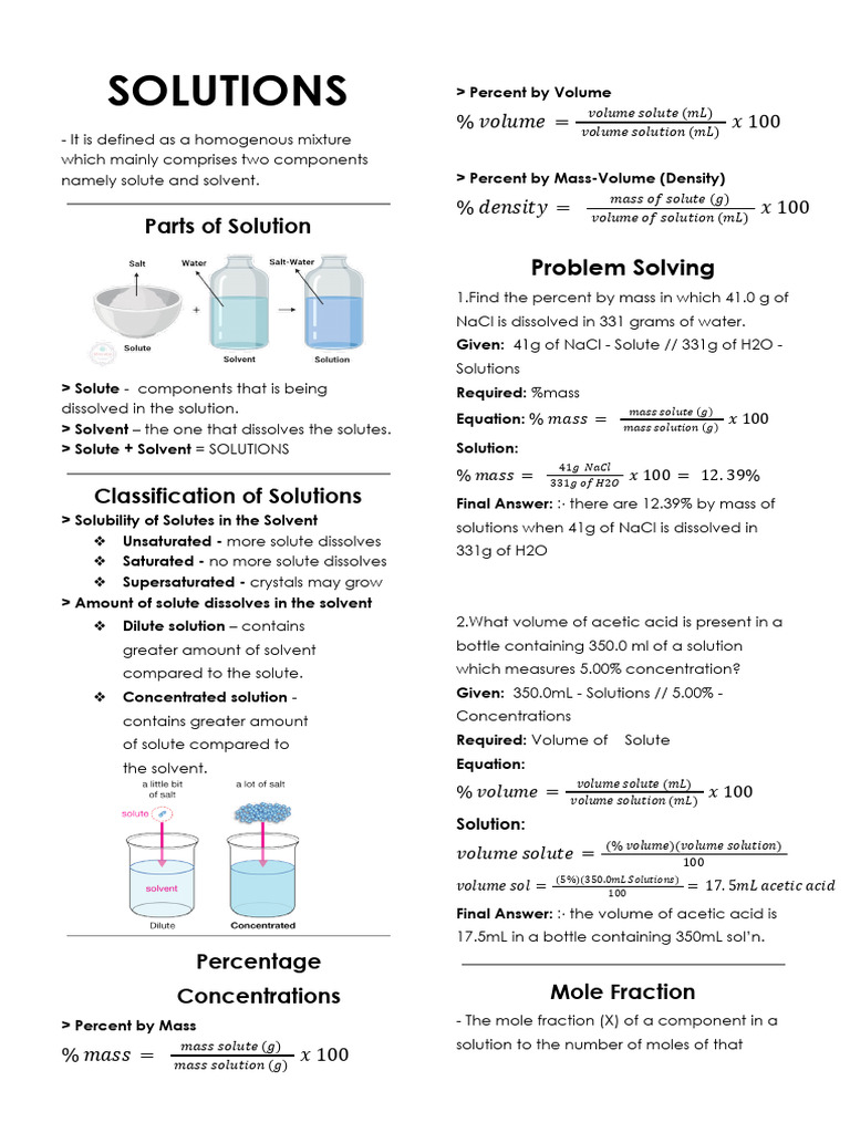 Solutions Chem Notes Pdf Concentration Analytical Chemistry
