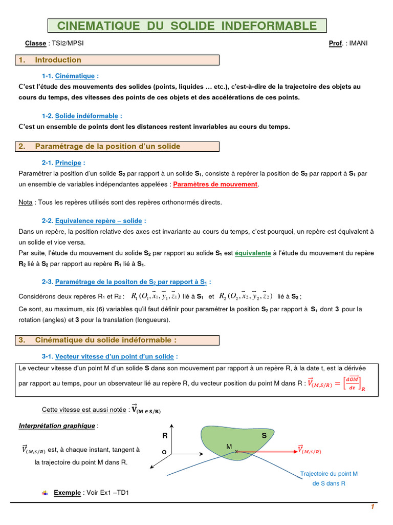 Cinématique Du Solide | PDF | Cinématique | Mouvement de rotation