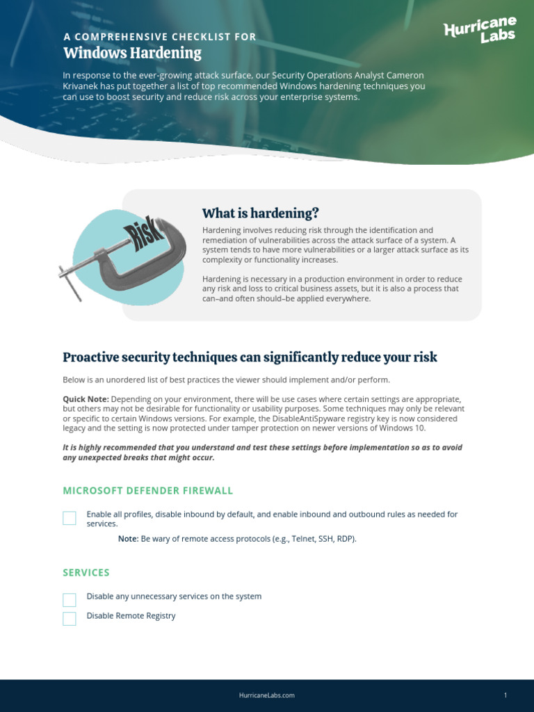 Windows Hardening Checklist | PDF | Windows Registry | Microsoft Windows