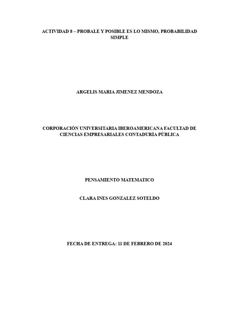 Actividad 8 Probable y Posible Es Lo Mismo Probabilidad Simple | Descargar gratis PDF | Teoría ...
