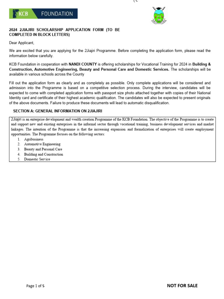 2JIAJIRI APPLICATION FORM-NANDI COUNTY..hk | PDF | Apprenticeship ...