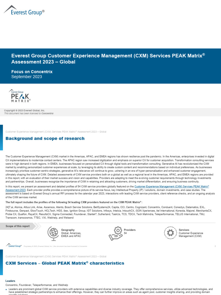 Everest Group Customer Experience Management CXM PEAK Matrix Assessment 2023 Global Concentrix ...
