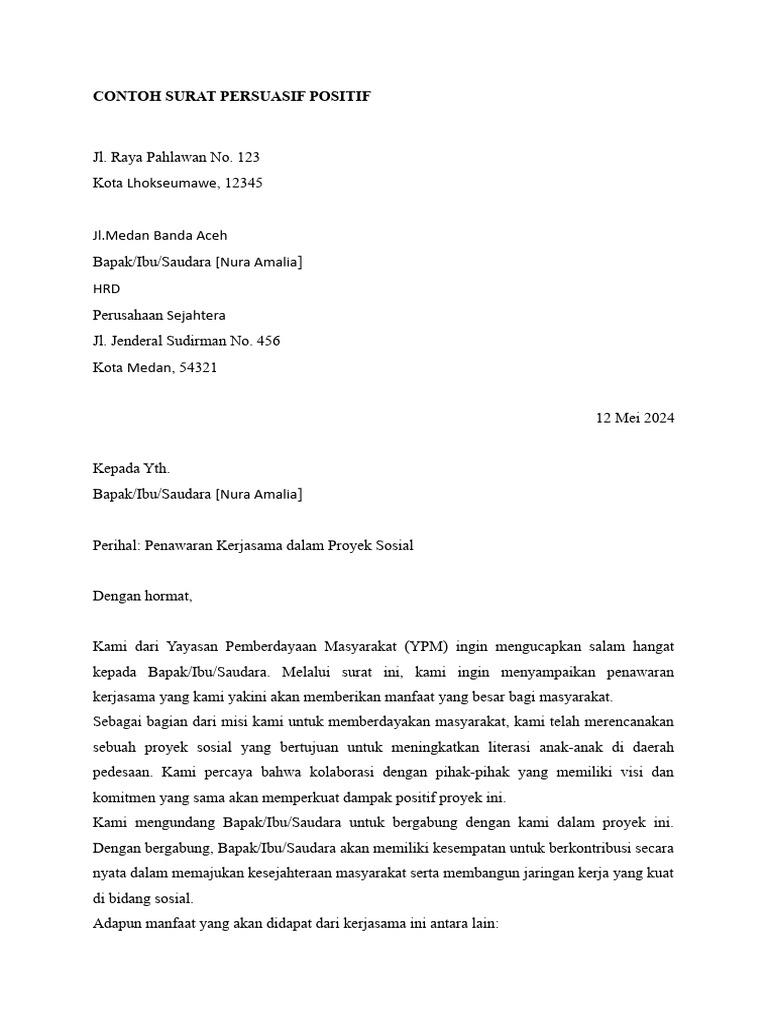Contoh Surat Persuasif untuk Kerjasama | PDF | Bisnis